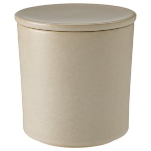 JÄMLIK Scented candle in ceramic jar w lid, Vanilla/light beige, 60 hr ...