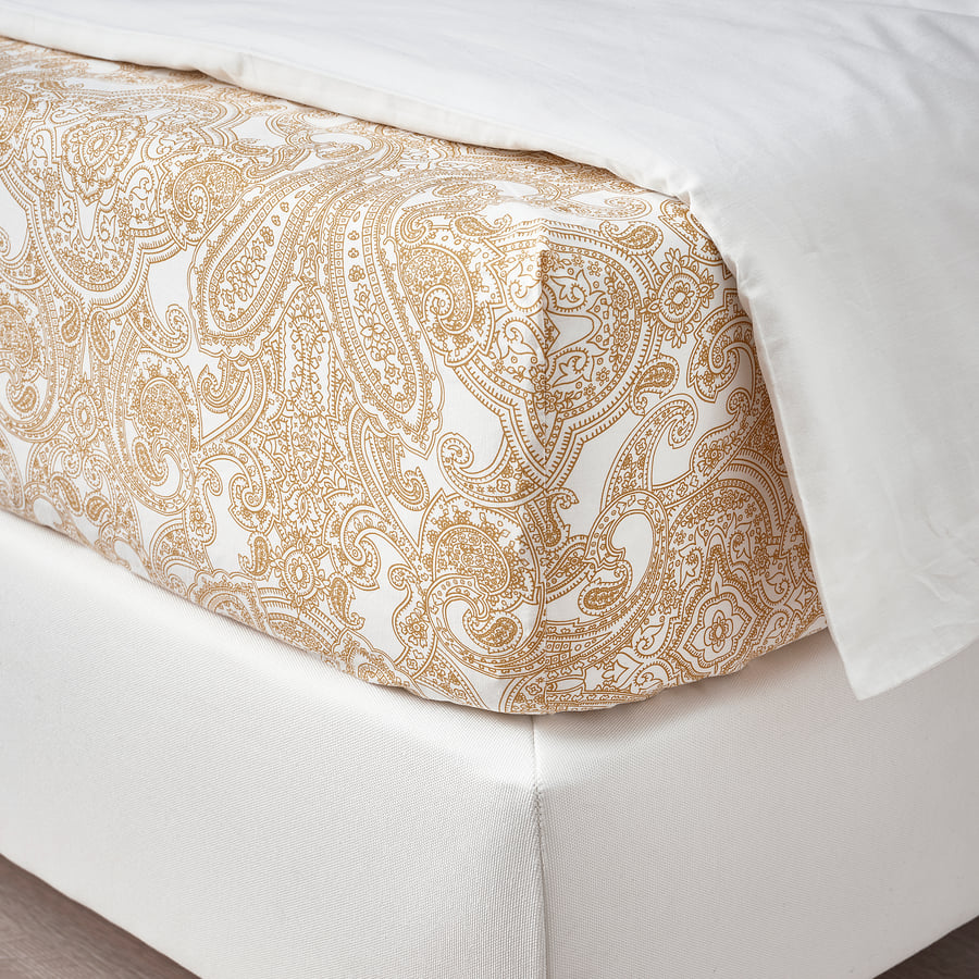 JÄttevallmo Fitted Sheet Yellow White King Ikea