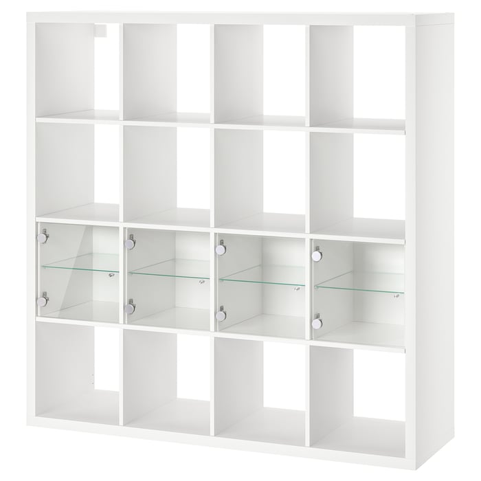 KALLAX shelf unit with 4 inserts, white/glass, 577/8x575/8" - IKEA