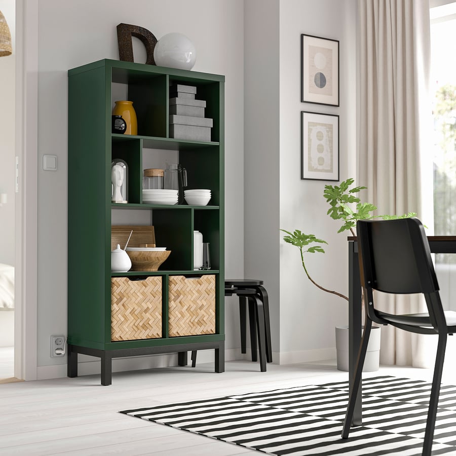 KALLAX shelving unit with underframe, dark green/black, 301/8x153/8x645 ...