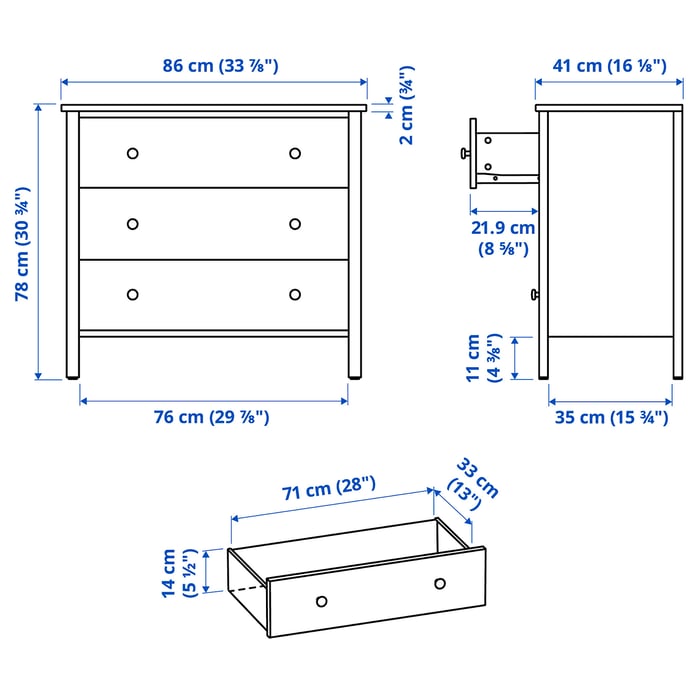 KILBERGET 3-drawer dresser, white/anchor/unlock function, 337/8x303/4 ...