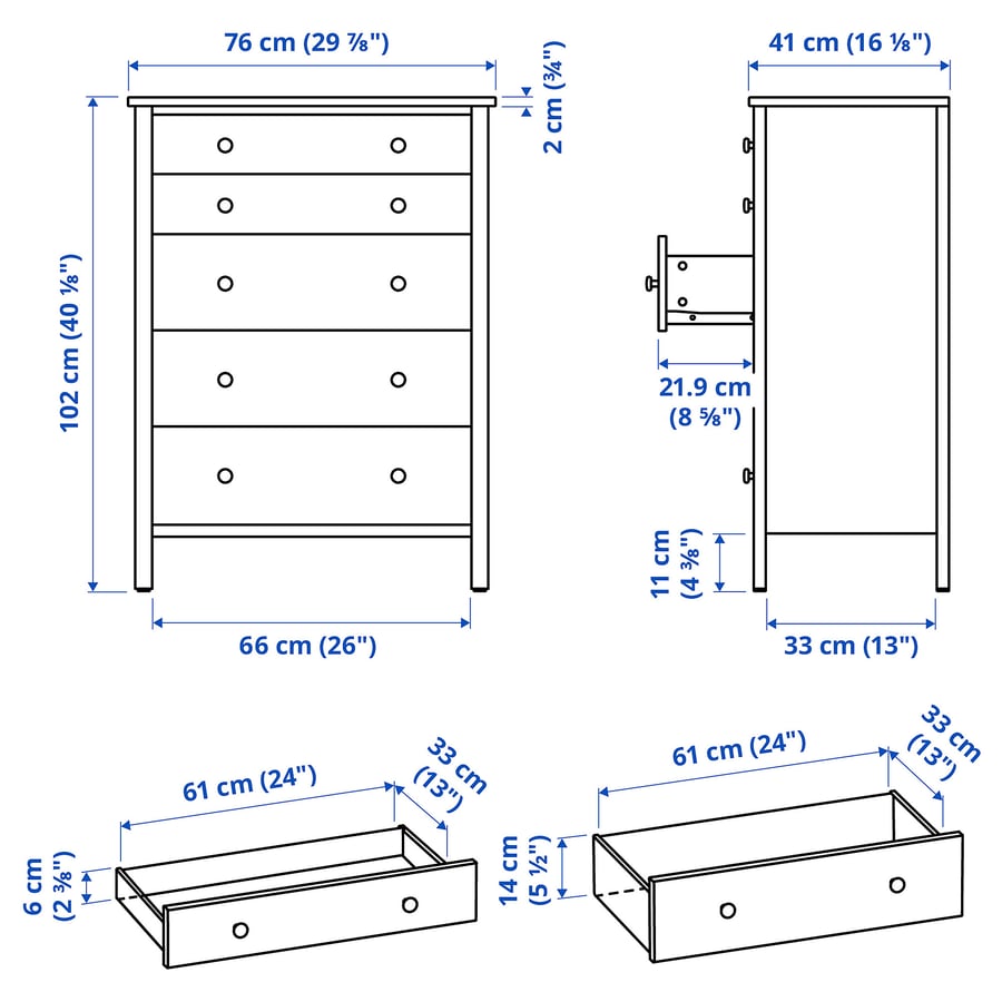 KILBERGET 5-drawer dresser, white/anchor/unlock function, 297/8x401/8 ...