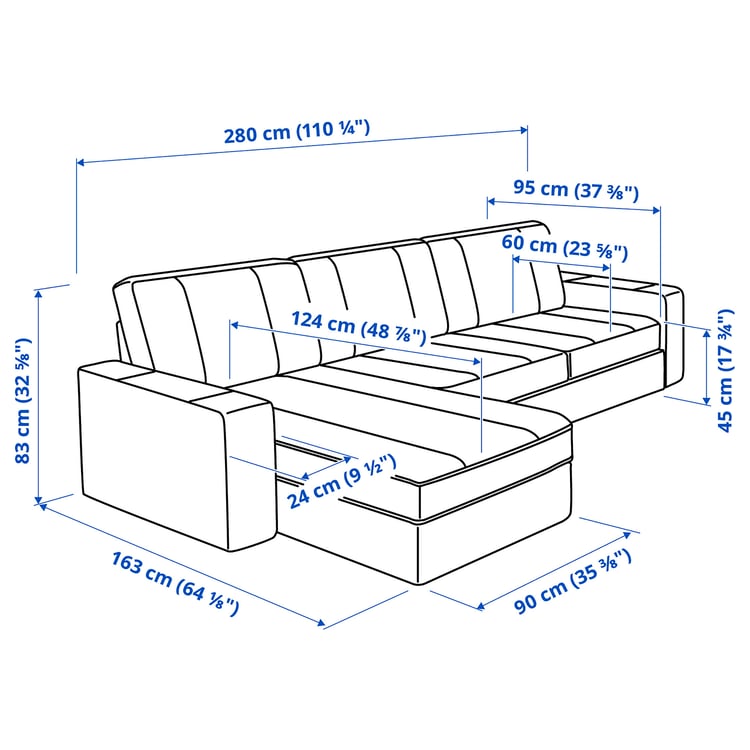 KIVIK sofa with chaise, Tresund anthracite - IKEA