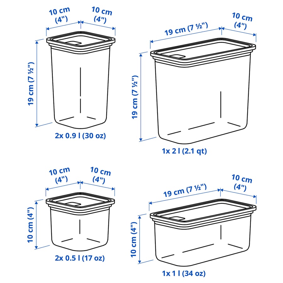 KORALLVIPPA dry food jar with lid, set of 6, clear - IKEA
