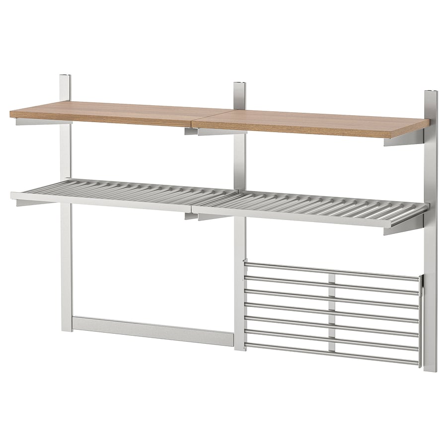 KUNGSFORS wall storage with grid + knife rack, stainless steel/ash ...