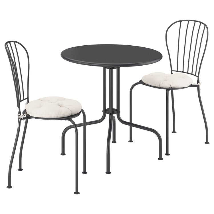 LÄCKÖ table+2 chairs, outdoor, gray/Kuddarna light gray-beige, 271/2 ...