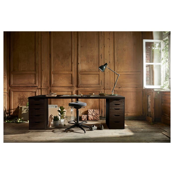 LAGKAPTEN / ALEX desk, black-brown/black, 783/4x235/8" - IKEA