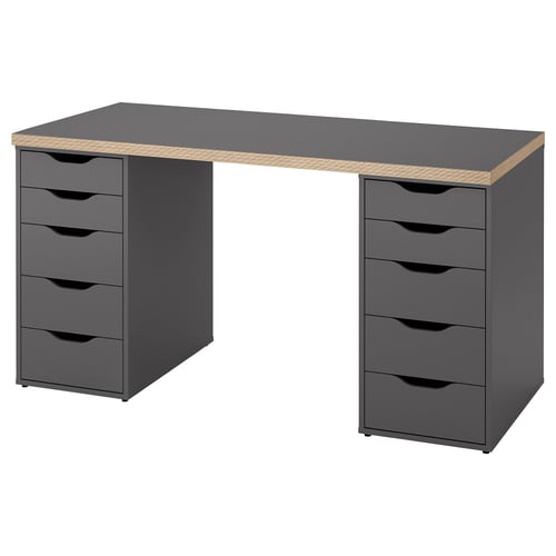 LAGKAPTEN / ALEX desk, gray/wood effect, 551/8x235/8" - IKEA