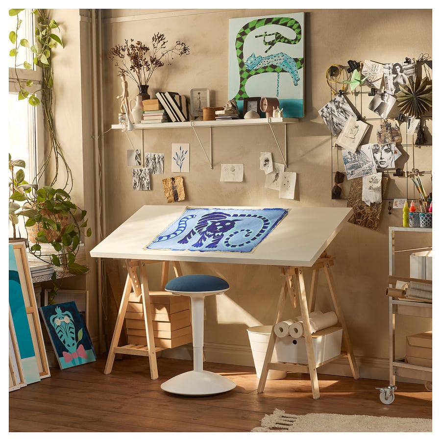 LAGKAPTEN / MITTBACK desk, white/birch, 551/8x235/8" - IKEA