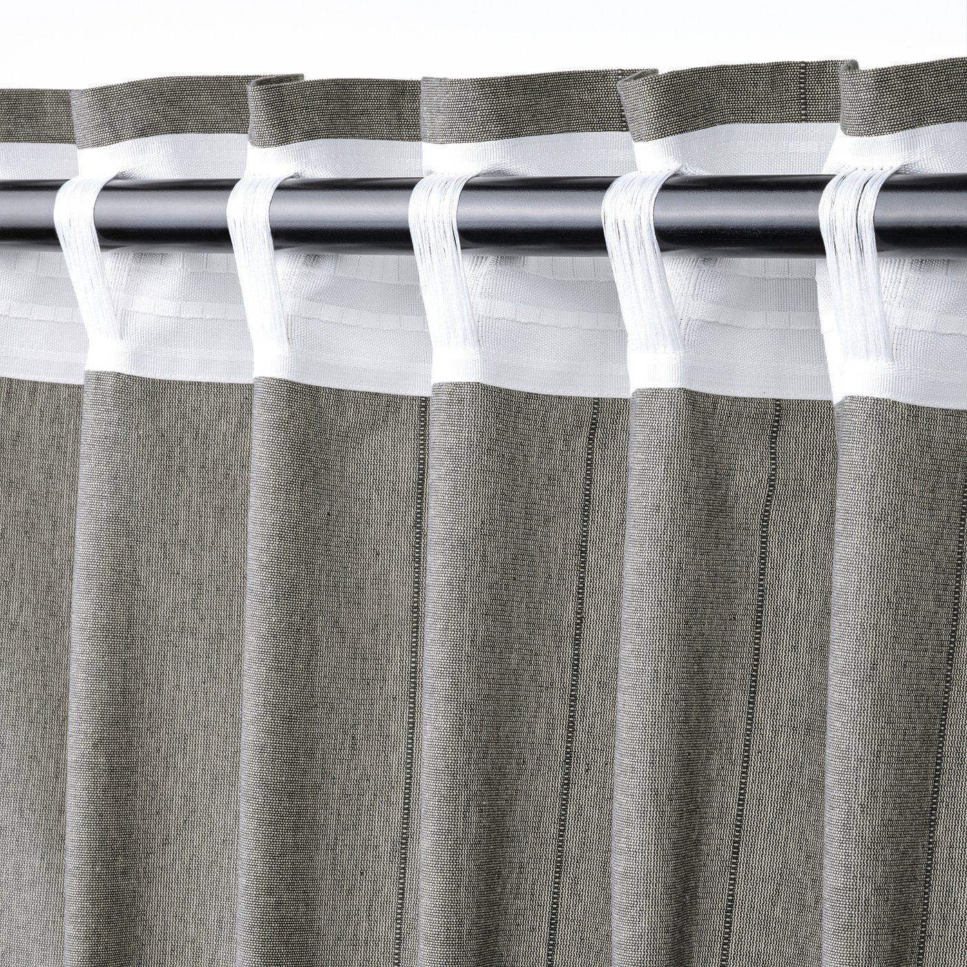 LENDA curtains with tie backs 1 pair with heading tape dark gray 55x98 IKEA
