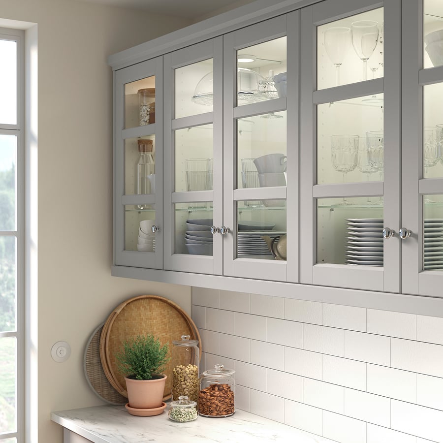 LERHYTTAN glass door, light gray, 15x40" - IKEA