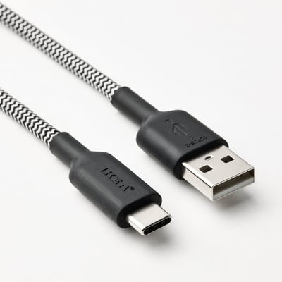 LILLHULT USB-A to USB-C, black/white, 4'11" - IKEA