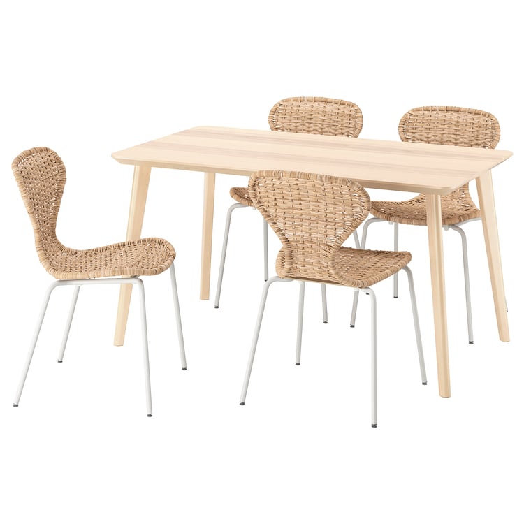 LISABO / ÄLVSTA table and 4 chairs, ash veneer/rattan white, 551/8x303 ...
