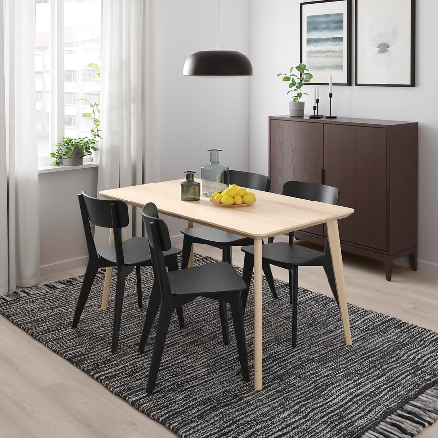 LISABO / LISABO table and 4 chairs, ash veneer/black, 551/8x303/4" - IKEA