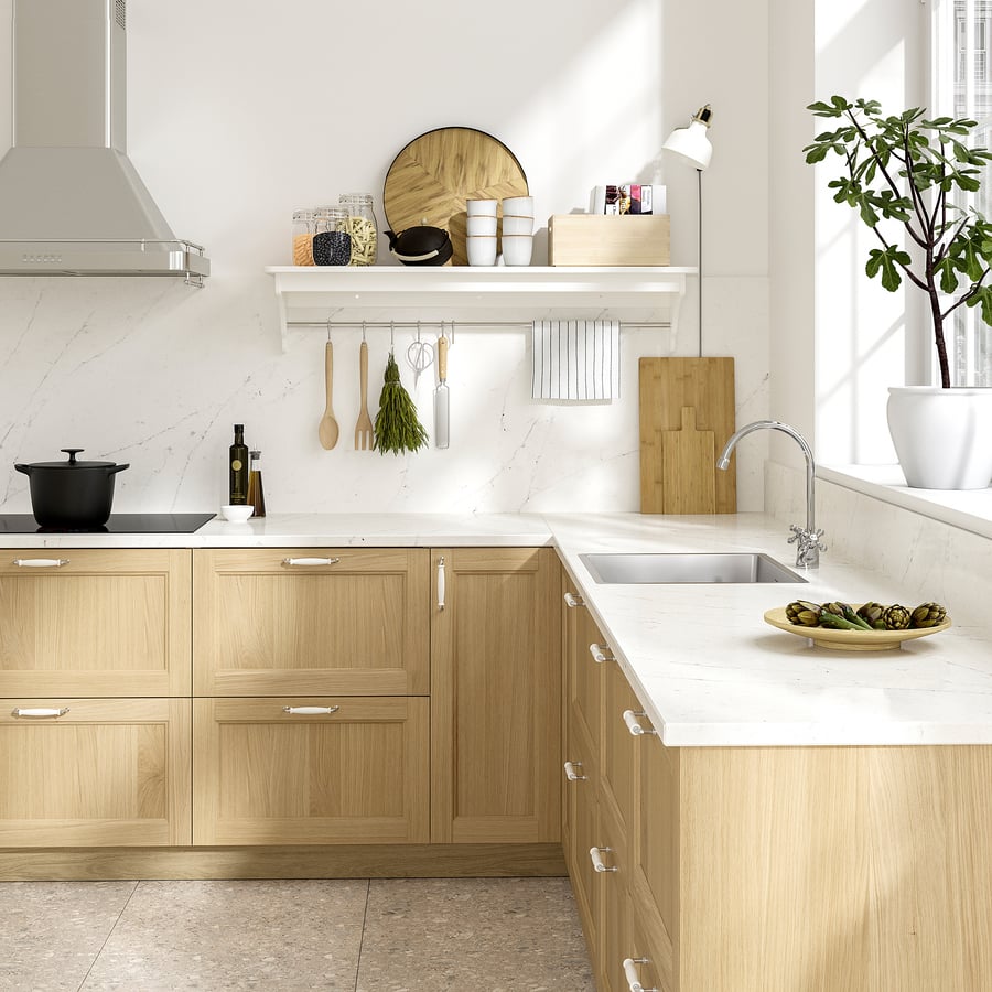 LOCKEBO custom countertop, off-white brown/marble effect glass ...