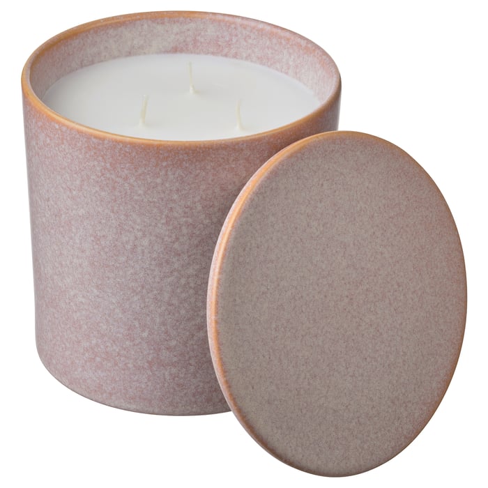 LUGNARE scented candle in ceramic jar w lid, Jasmine/pink, 60 hr - IKEA