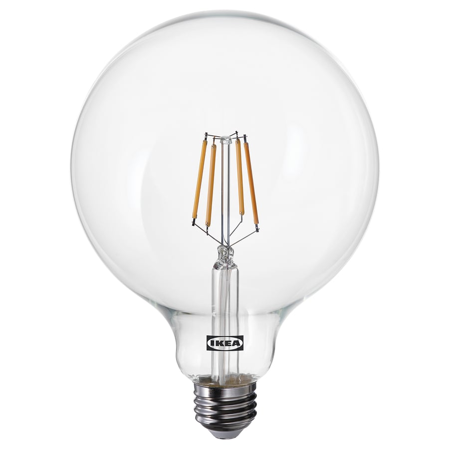 LUNNOM LED bulb E26 450 lumen, dimmable/globe clear glass, 5" - IKEA
