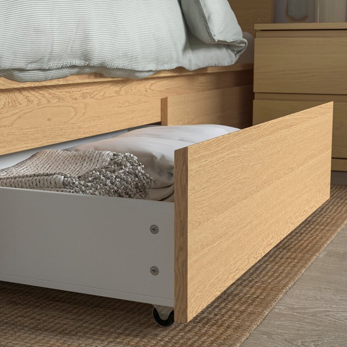 MALM high bed frame/2 storage boxes, oak veneer, King - IKEA