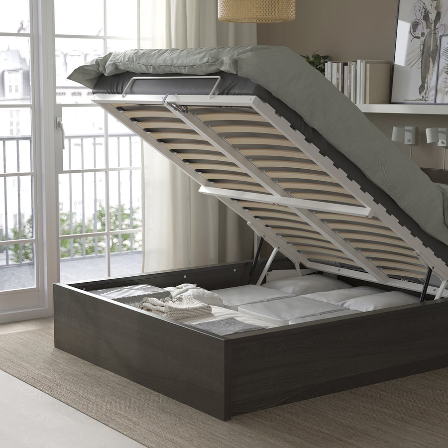 MALM storage bed, dark brown veneer, Queen - IKEA