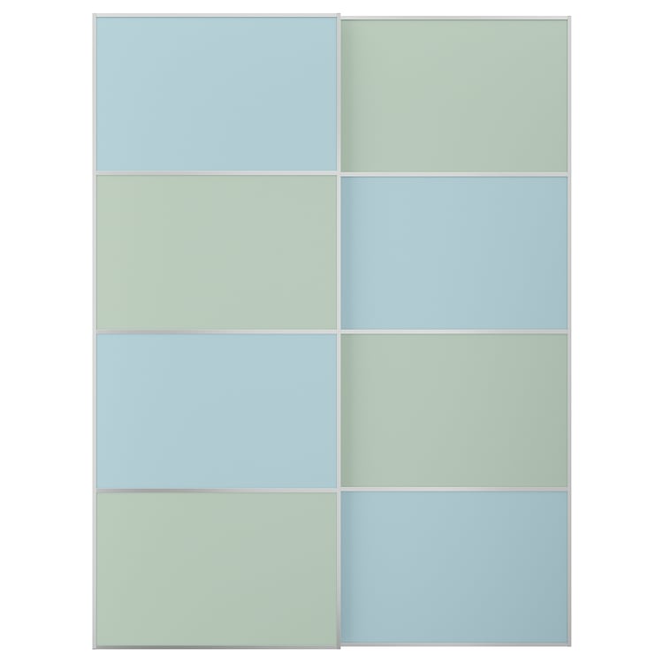 MEHAMN pair of sliding doors, aluminum double sided/light blue light ...