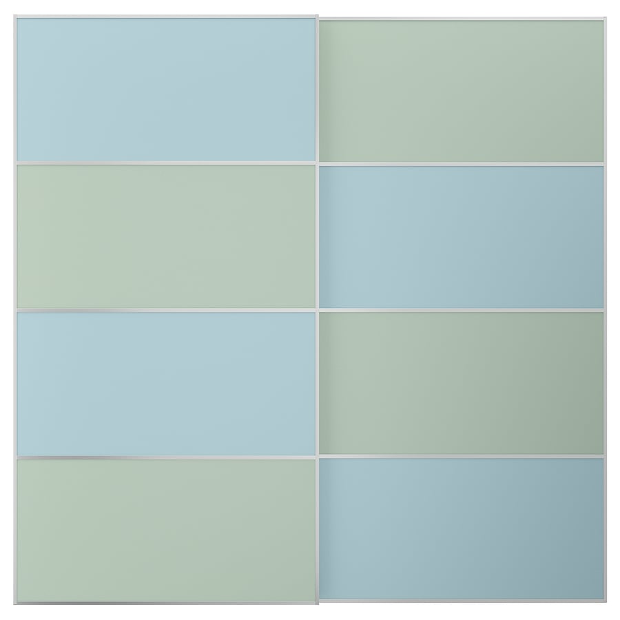 MEHAMN pair of sliding doors, aluminum double sided/light blue light ...