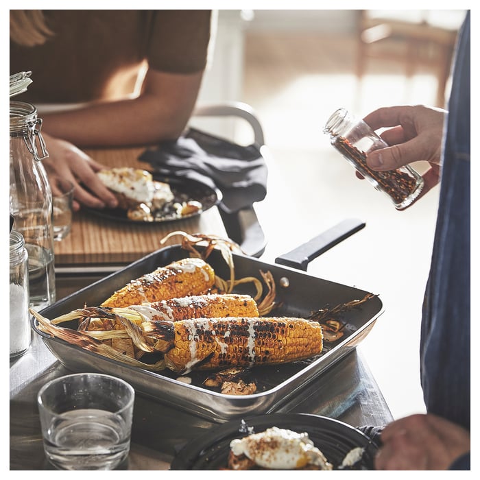 MIDDAGSMAT grill pan, non-stick coating/stainless steel, 11x11" - IKEA