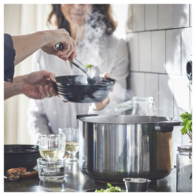 MIDDAGSMAT pot with lid, clear glass/stainless steel, 10.6 qt - IKEA