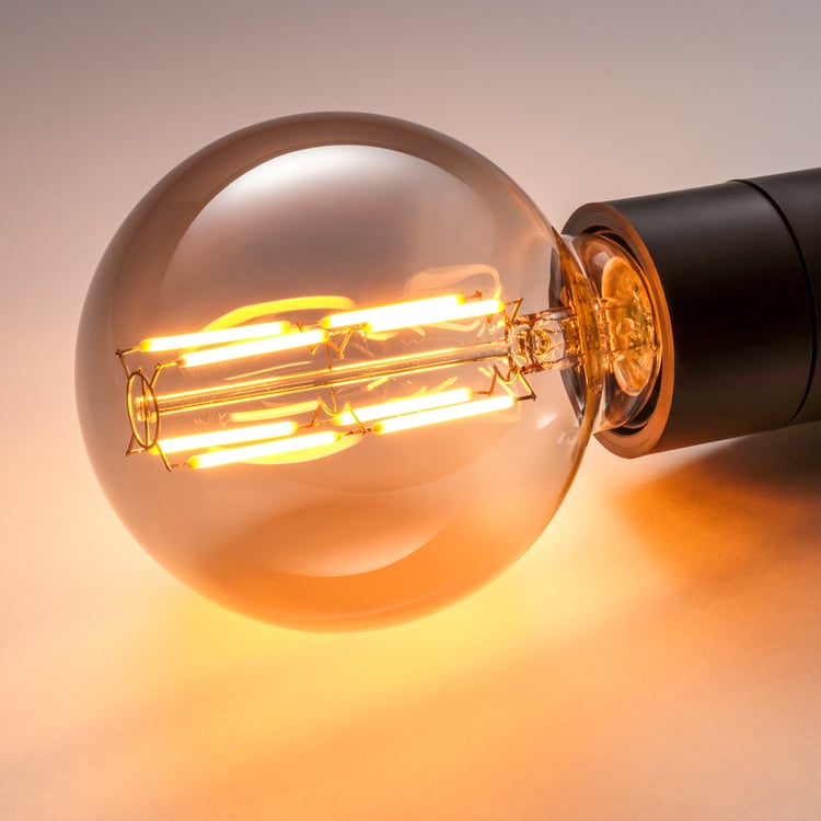 MOLNART LED bulb E26 150 lumen, globe gray clear glass, 4" - IKEA