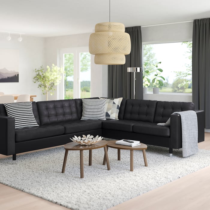 MORABO sectional, 5-seat corner, Grann/Bomstad black/metal - IKEA