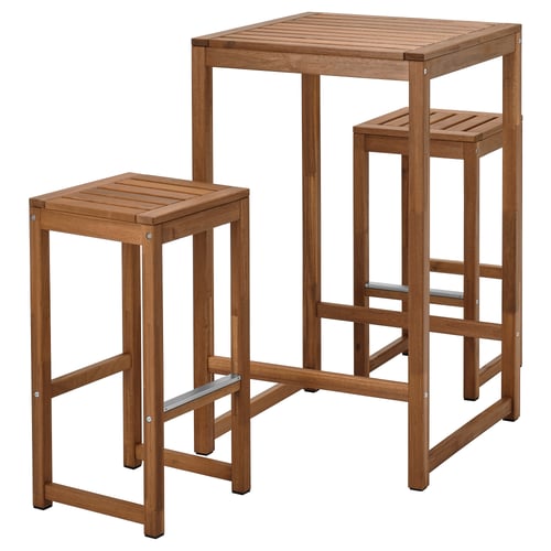 NÄMMARÖ bar table and 2 bar stools, outdoor, light brown stained, 243 ...