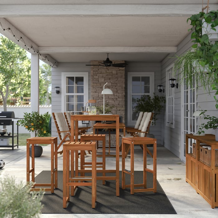 NÄMMARÖ bar table and 4 bar stools, outdoor/light brown stained, 243 ...
