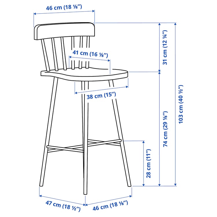 NORRARYD bar stool with backrest, black, 291/8" - IKEA