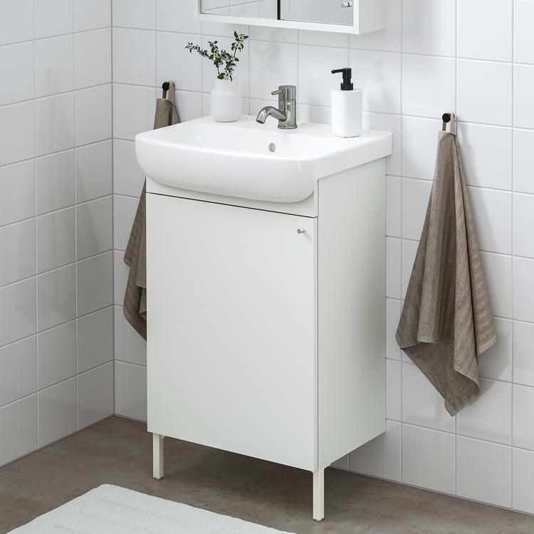 NYSJÖN / BJÖRKÅN Sink cabinet with 1 door, white/Pilkån faucet, 211 ...