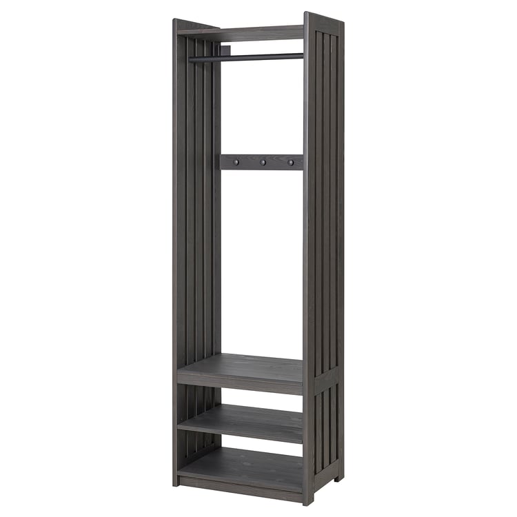 PANGET coat rack with shoe storage unit, dark gray/stained, 233/8x16x75 ...