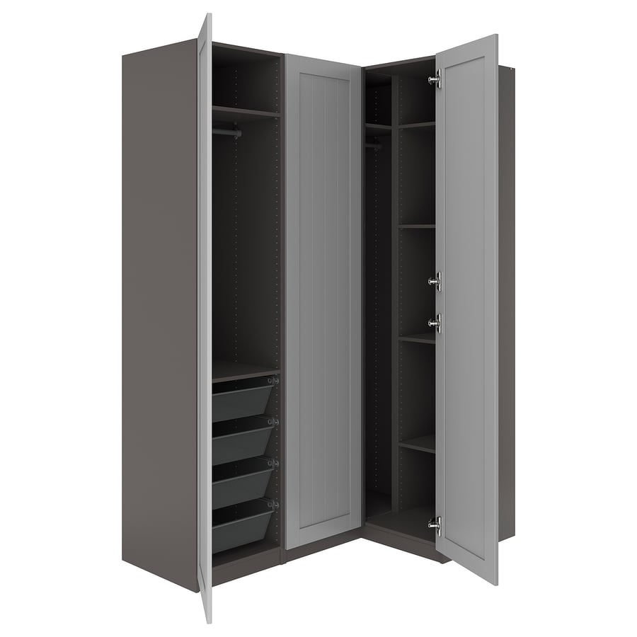 PAX corner wardrobe, dark gray/gray, 631/4/431/2x931/8" - IKEA