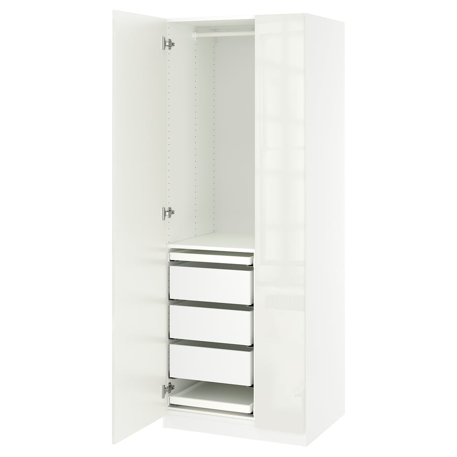 PAX / FARDAL wardrobe combination, high-gloss/white, 291/2x235/8x791/4 ...