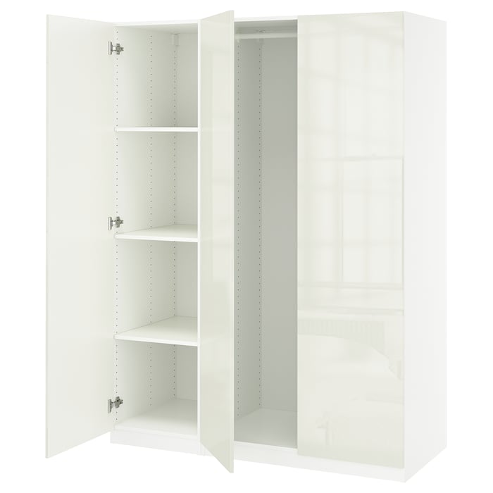 PAX / FARDAL wardrobe combination, white/high gloss white, 59x235/8x791 ...
