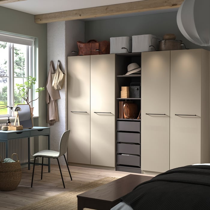 PAX / FORSAND wardrobe combination, gray-beige/dark gray gray-beige ...