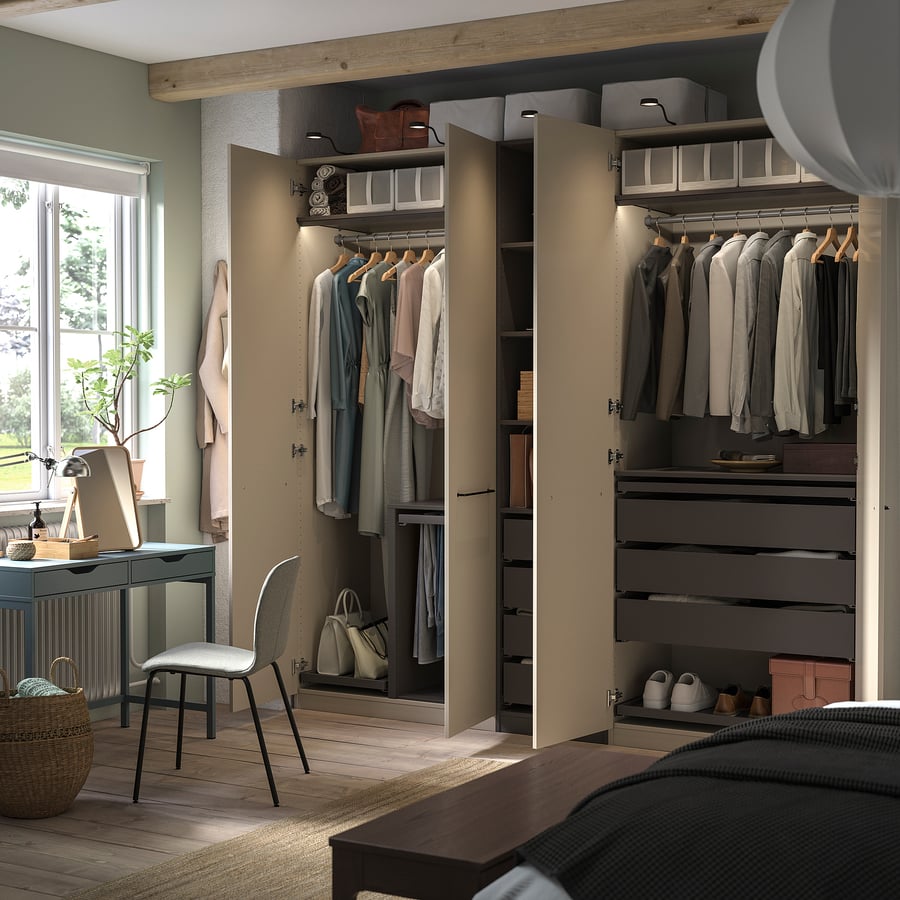 PAX / FORSAND wardrobe combination, gray-beige dark gray/gray-beige ...