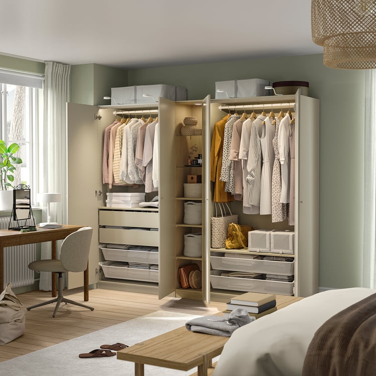 PAX / FORSAND wardrobe combination, gray-beige gray-beige/oak effect ...