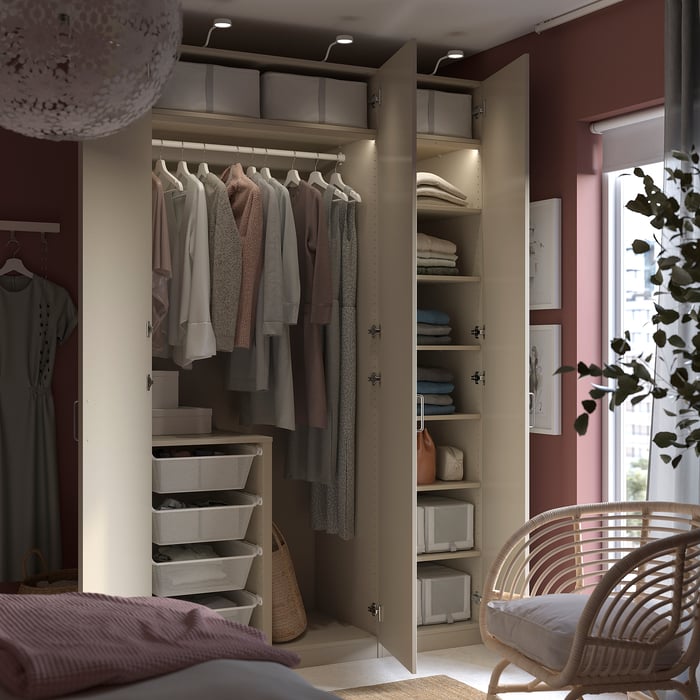 PAX / FORSAND wardrobe combination, gray-beige/gray-beige, 59x235/8x931 ...