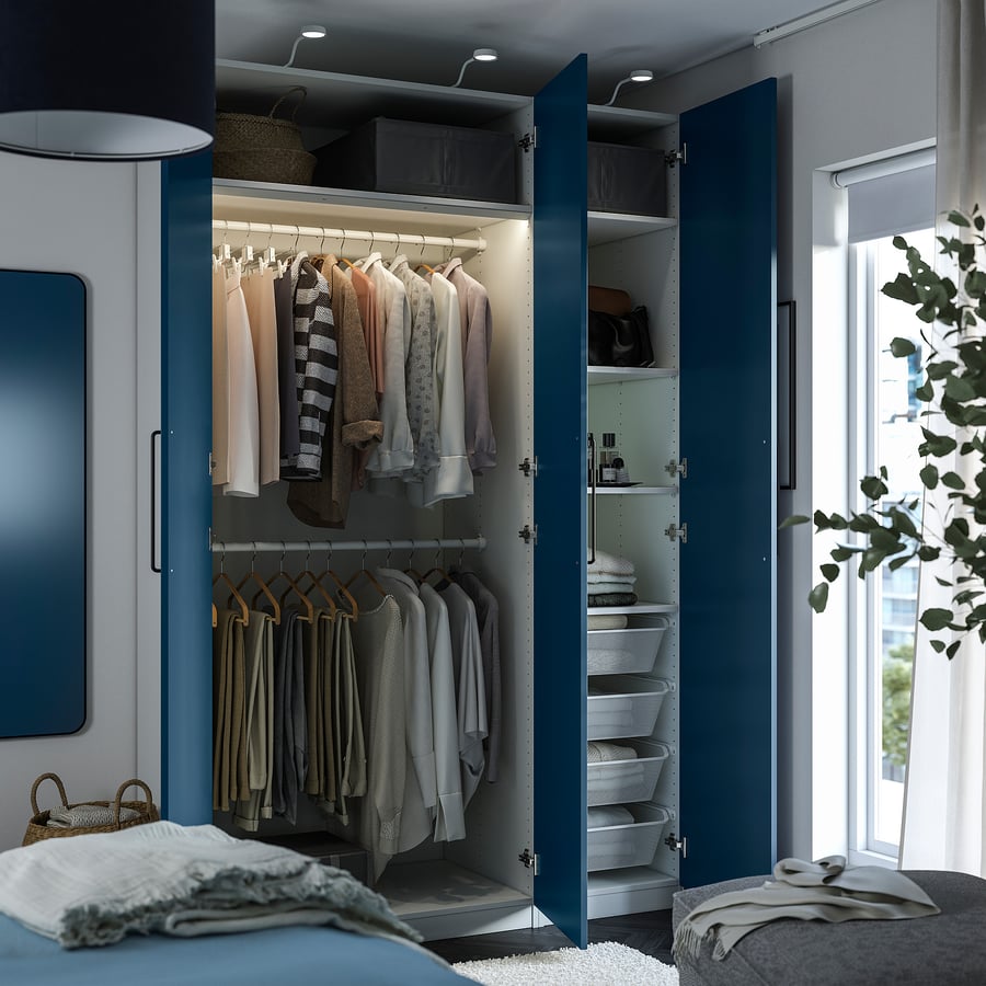 PAX / FYRUDDEN wardrobe combination, white/blue, 59x235/8x931/8" - IKEA