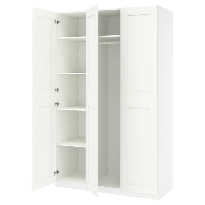 PAX / GRIMO wardrobe combination, white/white, 59x235/8x931/8" - IKEA