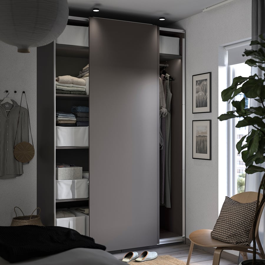PAX / HASVIK wardrobe with sliding doors, dark gray/dark gray ...