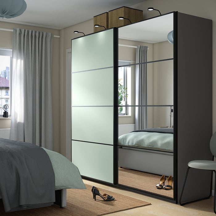 PAX / MEHAMN/AULI wardrobe with sliding doors, dark gray double sided ...
