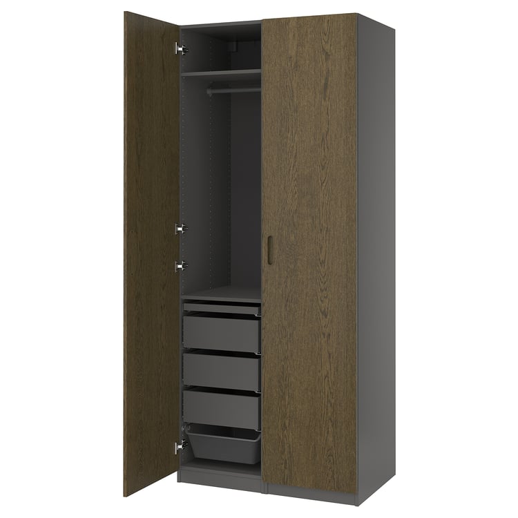 PAX / TONSTAD wardrobe combination, dark gray/brown stained oak veneer ...