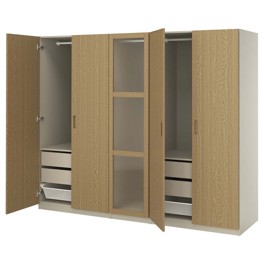 PAX / TONSTAD wardrobe combination, gray-beige/oak veneer glass, 983 ...