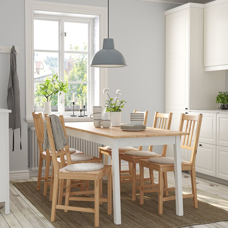 PINNTORP / PINNTORP table and 6 chairs, light brown stained white ...