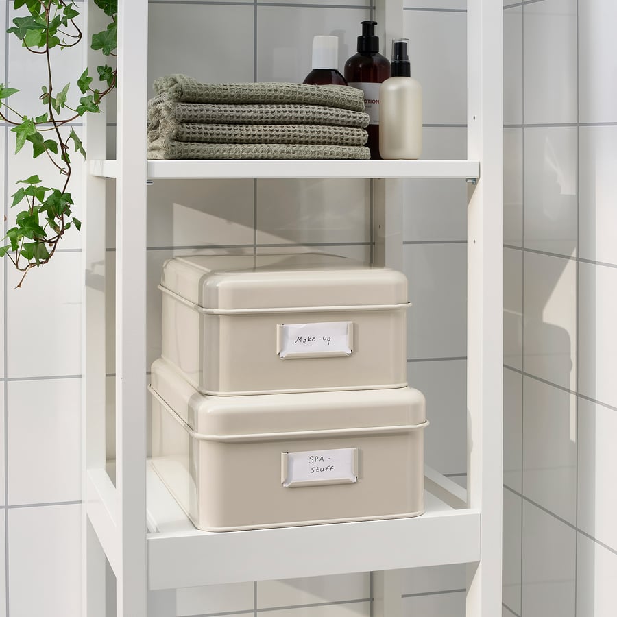 PLOGFÅRA storage box with lid, set of 2, light beige - IKEA