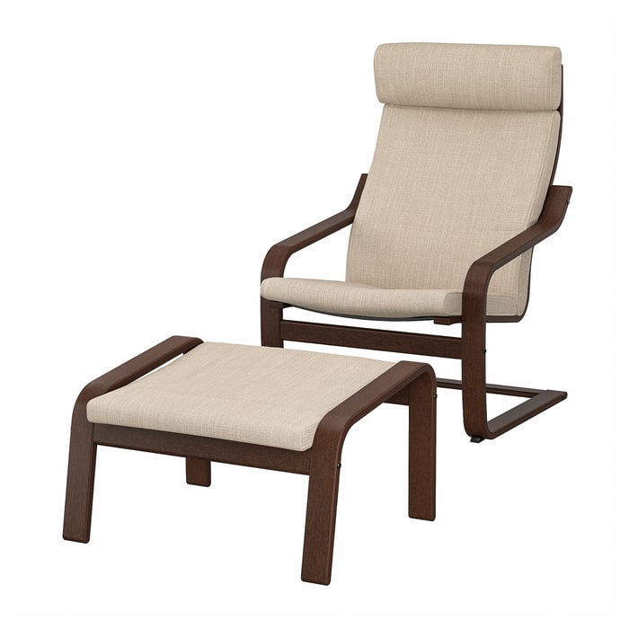 POÄNG armchair and ottoman, brown/Hillared beige - IKEA